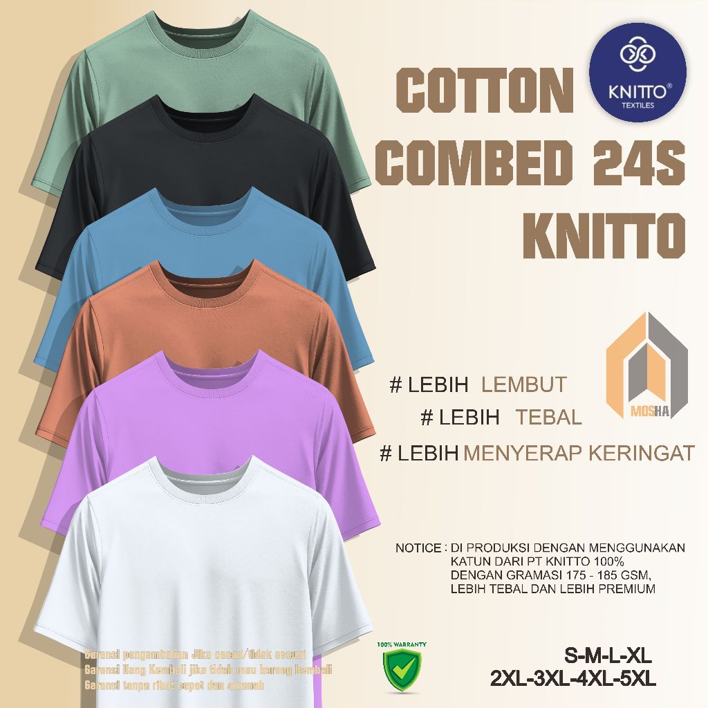Jual Kaos Polos premium cotton combed 24s KNITTO lengan Pendek ready ...