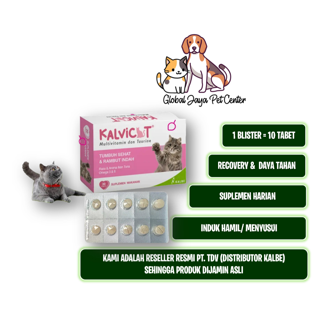 Jual Kalvicat Tablet Multivitamin Kucing 1 blister 10 tablet - Original ...