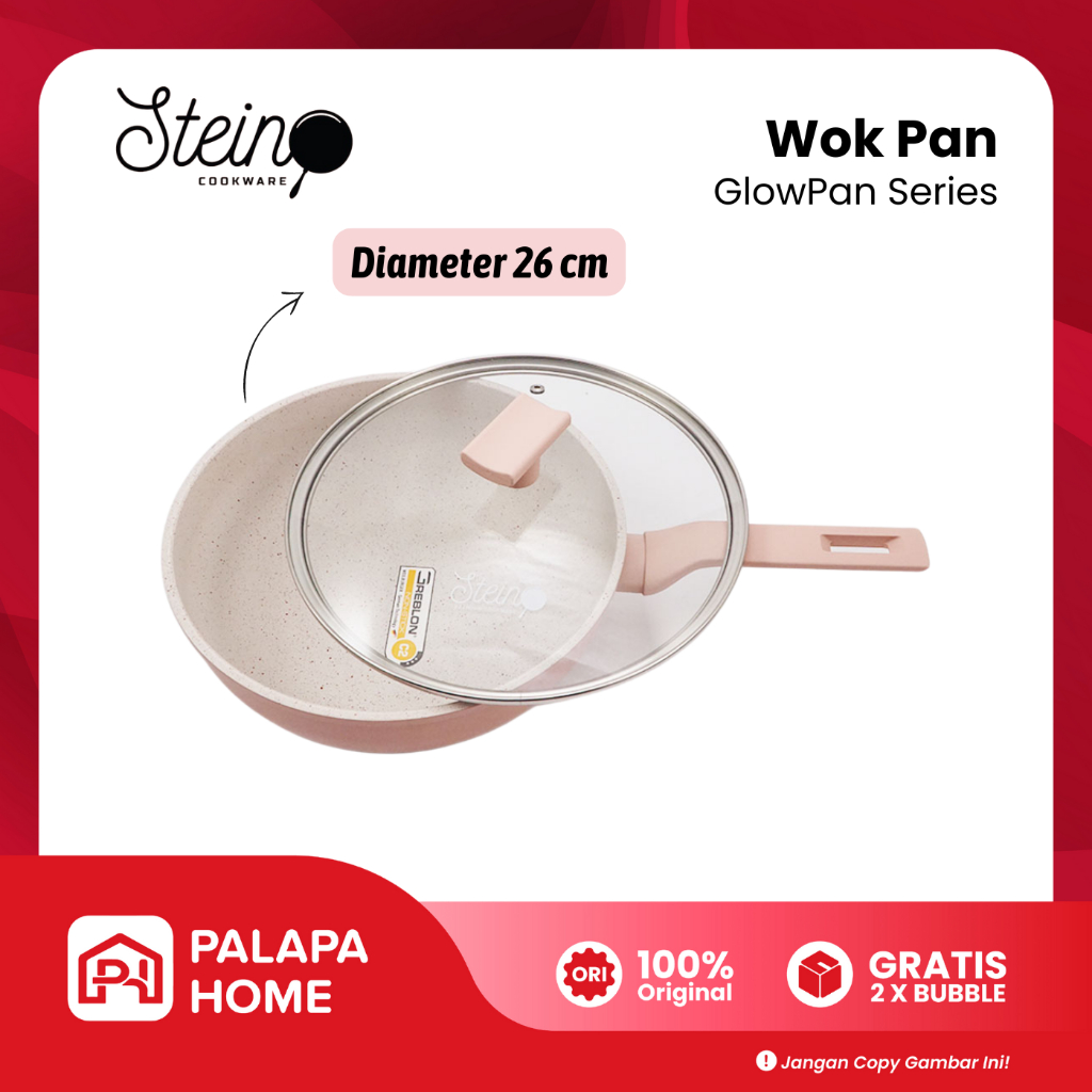 Jual Panci Steincookware Wok Pan Glowpan Series 26 cm + Tutup Kaca Wajan Anti Lengket Stein ...