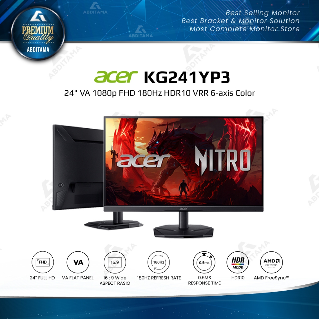 Jual Monitor LED ACER KG1 KG241YP3 24" VA 1080p FHD 180Hz HDMI DP HDR10 ...