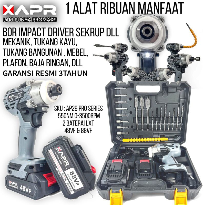 Jual APR raja bor impact driver cordless sekrup AP29PRO 550nm 2baterai ...