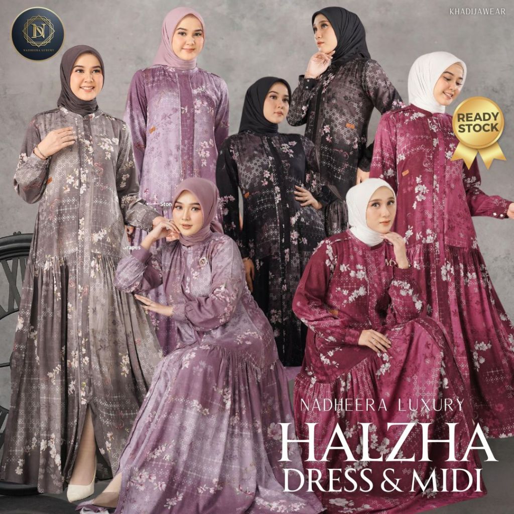 Jual [BISA COD] HALZHA DRESS MIDI NADHEERA LUXURY SERIES TERBARU HALZA HALZAH RAYON MOTIF GAMIS ...