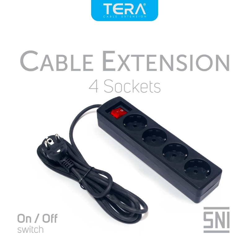 Jual TERA Stop Kontak Hitam Cable Extension 4 Lubang Sockets - Black ...