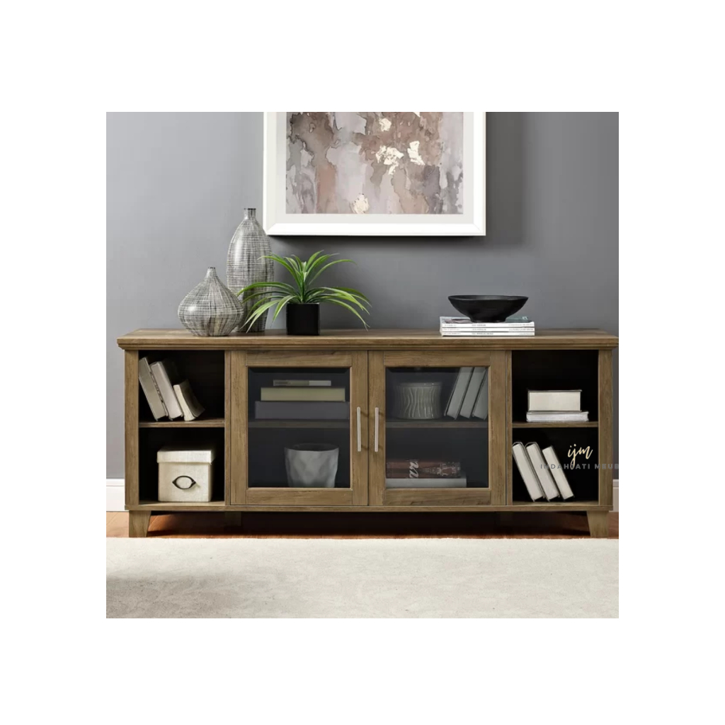 Jual meja tv bufet rak tv kayu jati solid model minimalis simple pintu ...