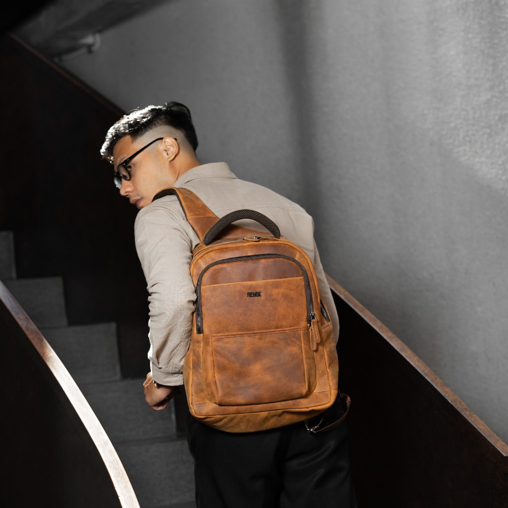 Jual Reven Leather Outlander Backpack - Tas Ransel Punggung Pria Kulit Sapi Asli Free Dompet ...