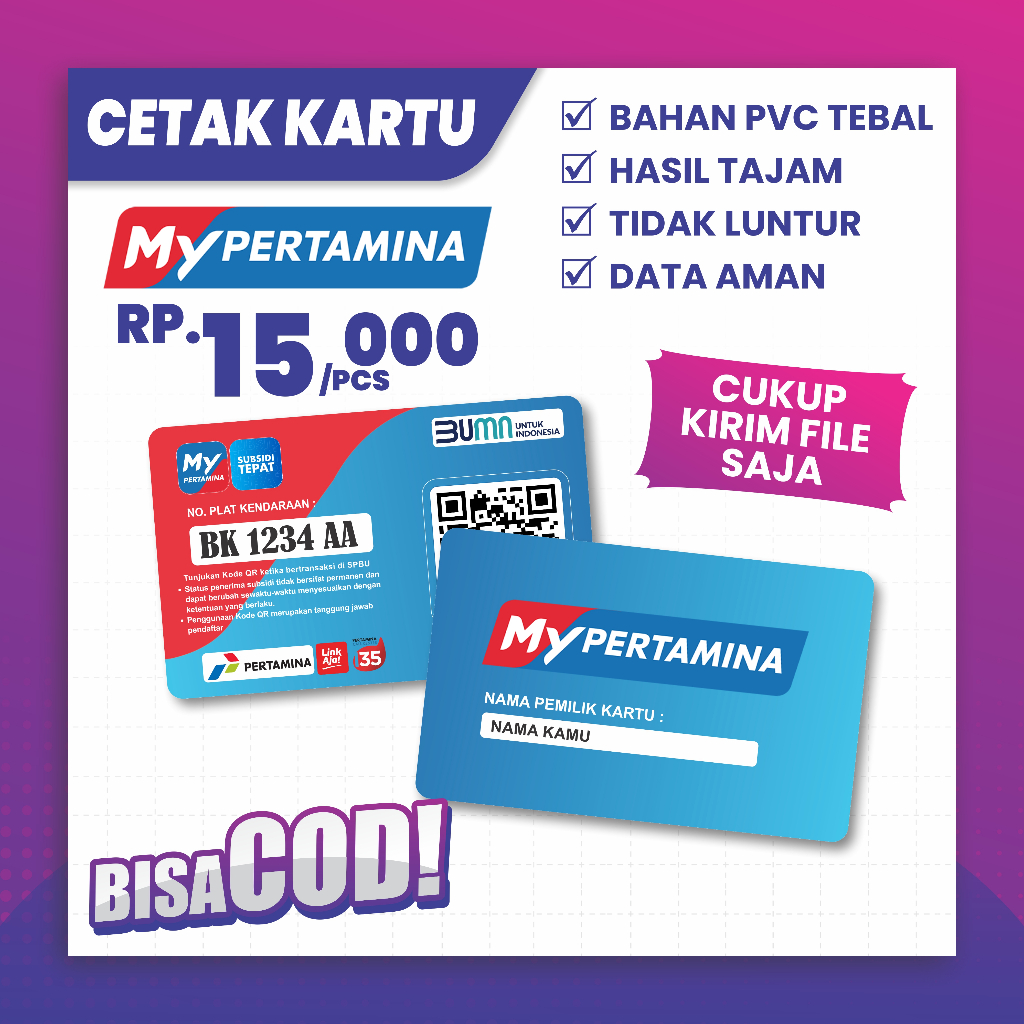 Jual Jasa Cetak Kartu My Pertamina Bahan PVC | Shopee Indonesia