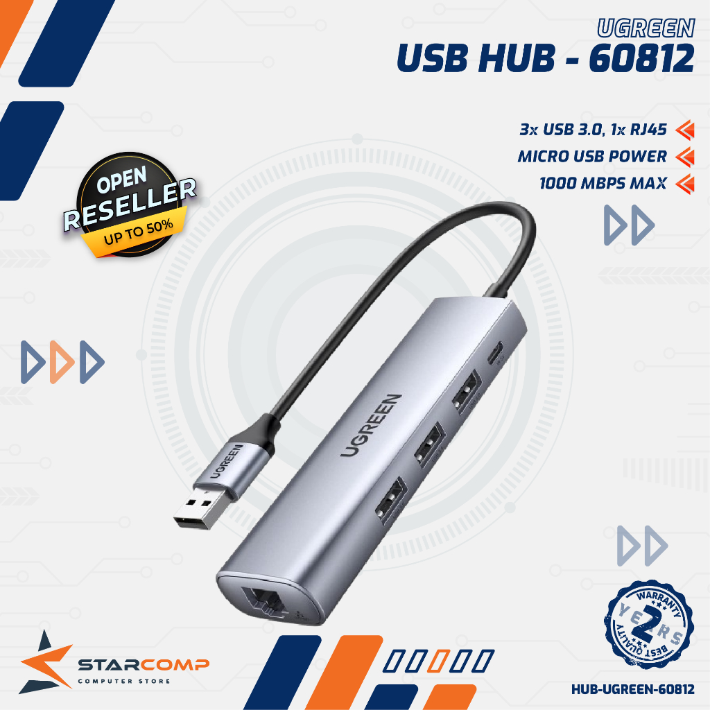 Jual UGREEN 60812 USB HUB 5in1 USB 3.0 Ethernet RJ45 Micro USB Power ...