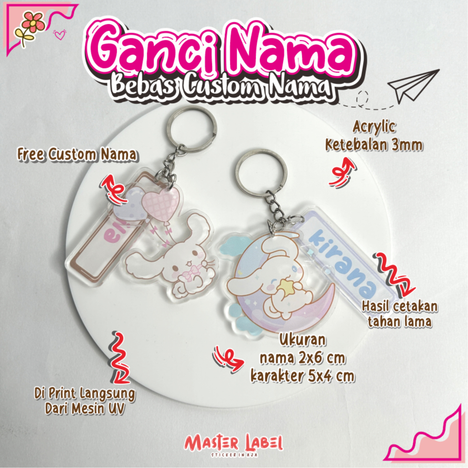 Jual Gantungan Kunci Akrilik Tema Sanrio GANCI NAMA Ganci Custom nama ...