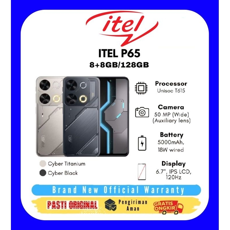 Jual ITEL P65 RAM 8+8/128GB - 8+8/256GB - Cyber Design with Sleek Ring ...