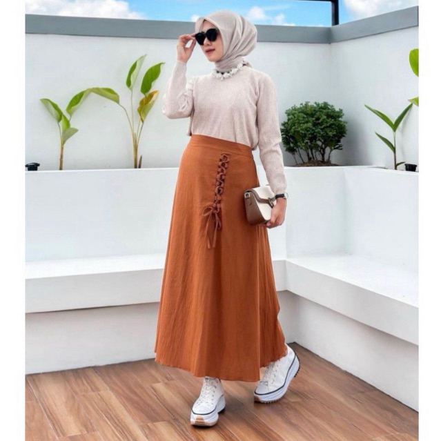 Jual Santika Rok Korean Style Rok Wanita Serut Rok Linen Premium Rok ...