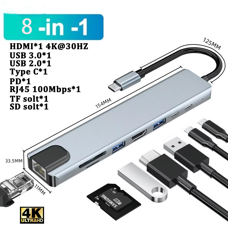 Jual HUB 8 in 1 Adapter Type C 3.1 to USB C 4K HDMI SD/TF untuk Laptop ...