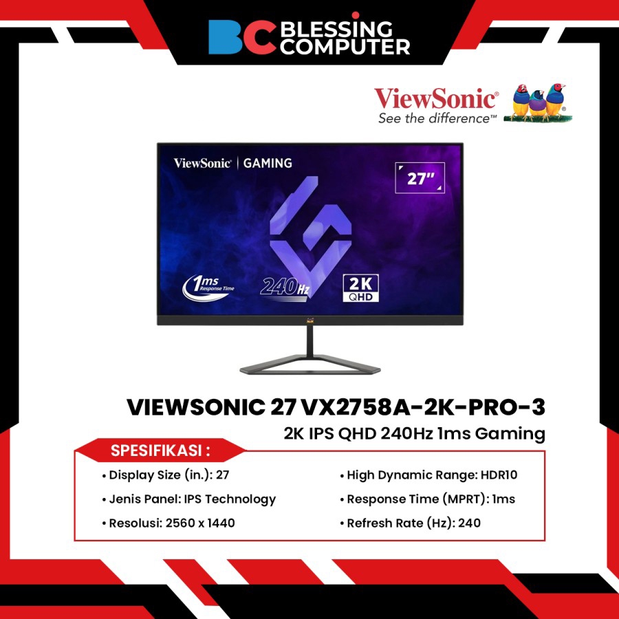 Jual Monitor VIEWSONIC 27 VX2758A-2K-PRO-3 2K IPS QHD 240Hz 1ms Gaming | Shopee Indonesia
