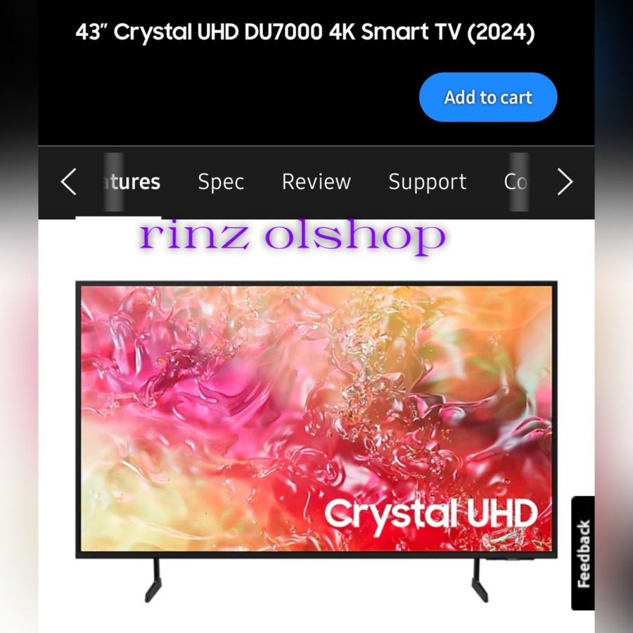 Jual SAMSUNG 43DU7000 / DU7000 CRYSTAL UHD 4K Tizen OS Smart TV 43 Inch ...