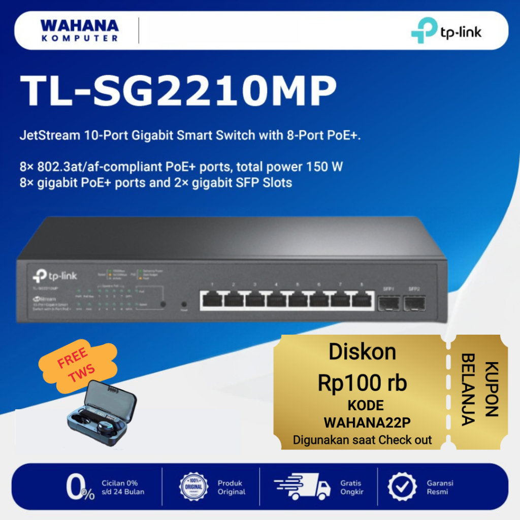 Jual TP-Link TL-SG2210MP 10-Port Gigabit Smart PoE Switch with 8-port POE+ | Shopee Indonesia