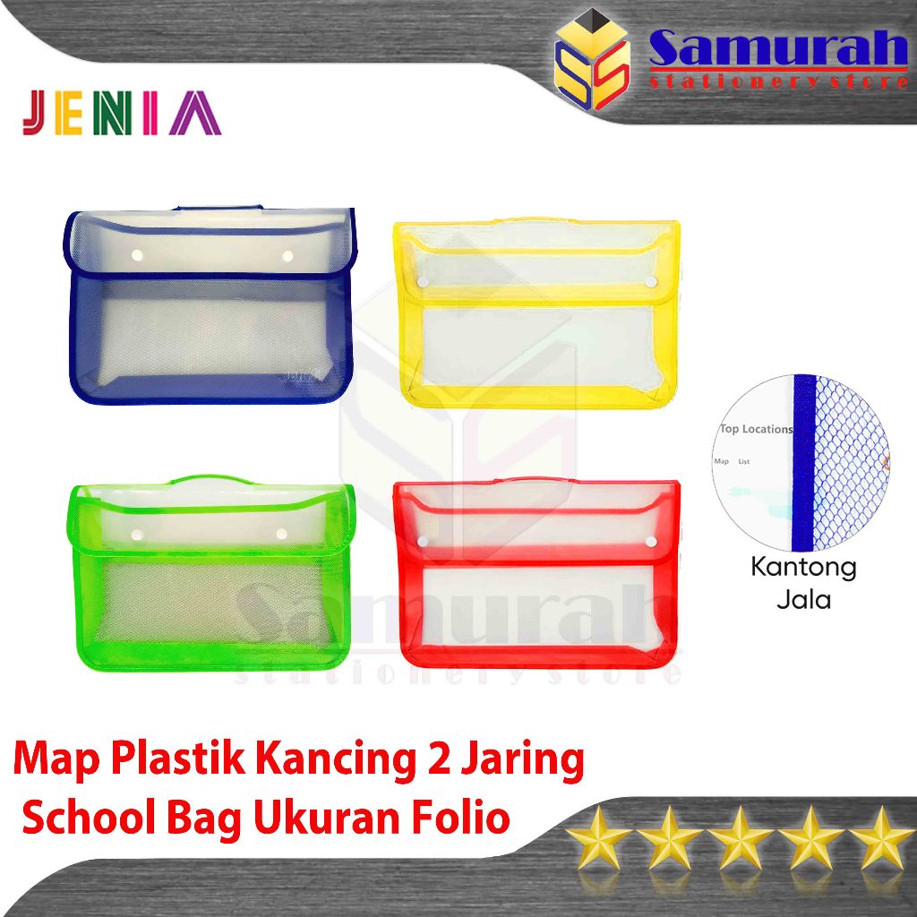 Jual Map Plastik Kancing 2 JENIA Jaring Folio/ Zipper School Bag F4 ...