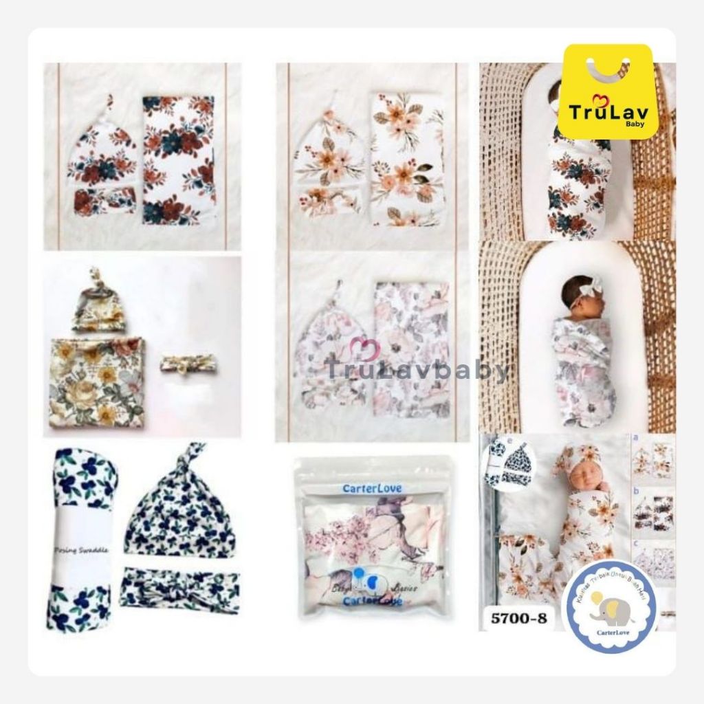 Jual Carterlove Swaddel Blanket Set + Headband + Topi - Bedong Set /Bandana Bayi/Perlengkapan ...