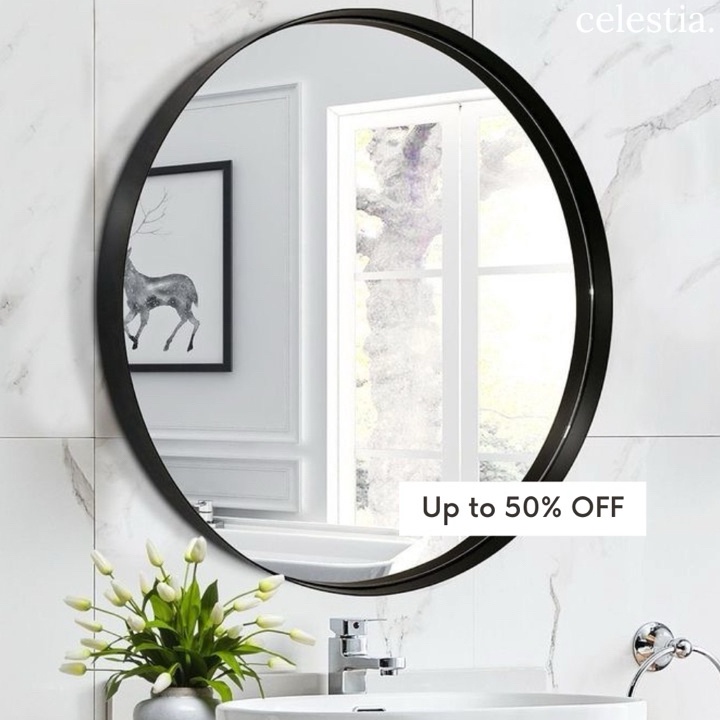 Jual KP8 Cermin Dinding Bulat Frame Aesthetic Hitam Putih Kaca Wastafel ...