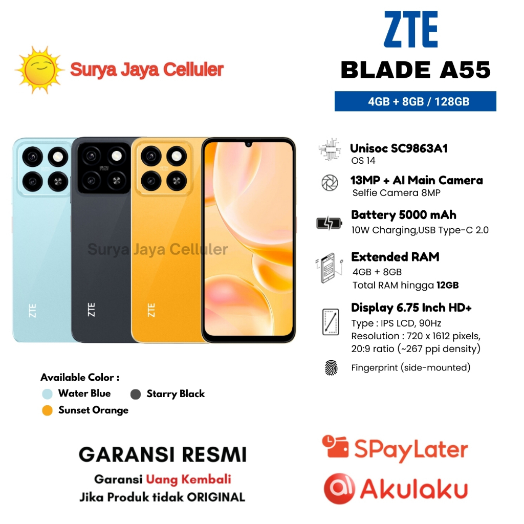 Jual HP ZTE BLADE A55 4GB/128GB, dan A35 4GB/64GB(Garansi Resmi Zte 1 ...