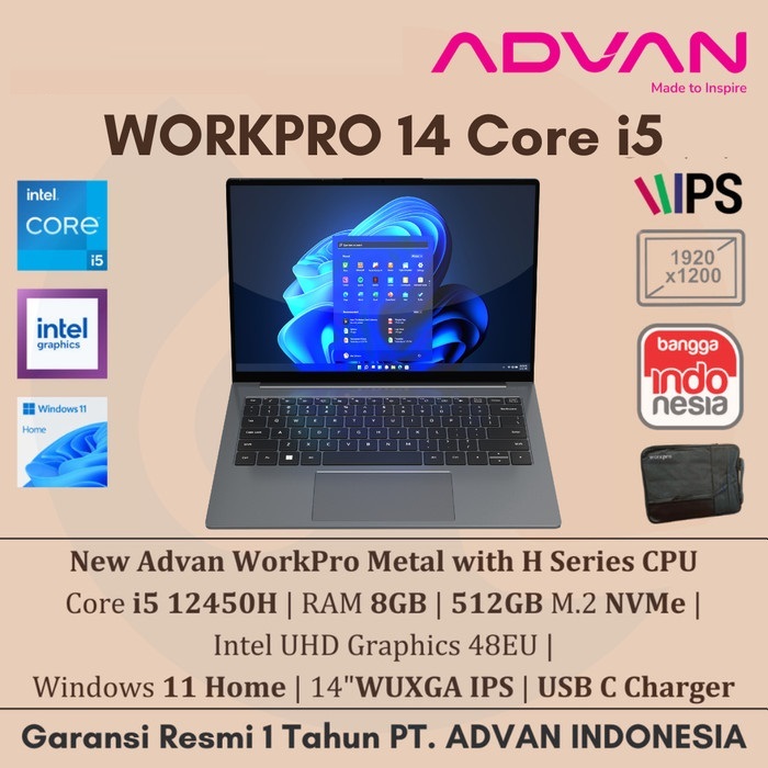 Jual Laptop ADVAN Workpro Core i5 12450H 8GB SSD 512GB Win11 WUXGA IPS ...