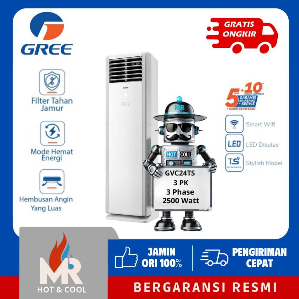 Jual Gree GVC-24TS(S) AC Deluxe Floor Standing TS Series + PASANG 3 PK ...