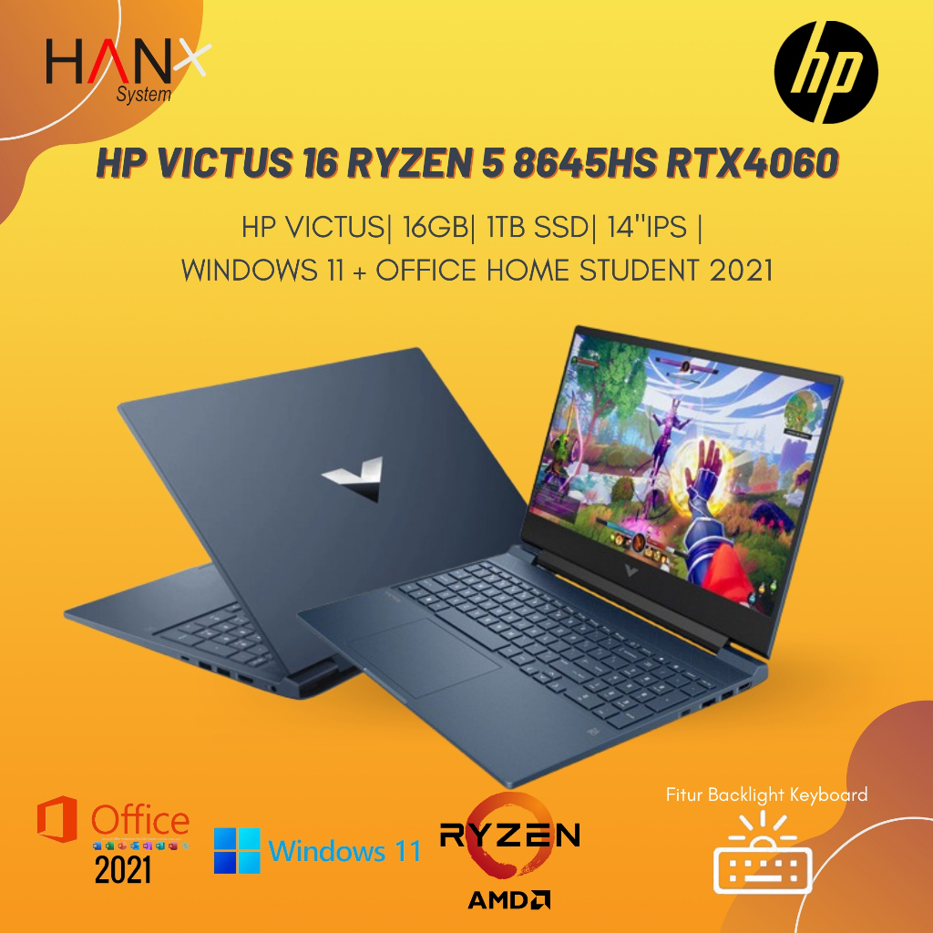 Jual HP VICTUS 16 RYZEN 5 8645HS RTX4060 8GB/ 16GB 1TB W11+OHS 16.1FHD ...
