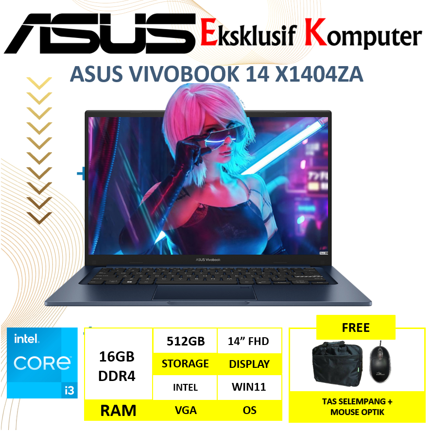 Jual Laptop Asus Vivobook 14 X1404ZA Intel i3 Gen 12 Ram 16GB 512GB SSD 14" FHD Windows 11 Home ...