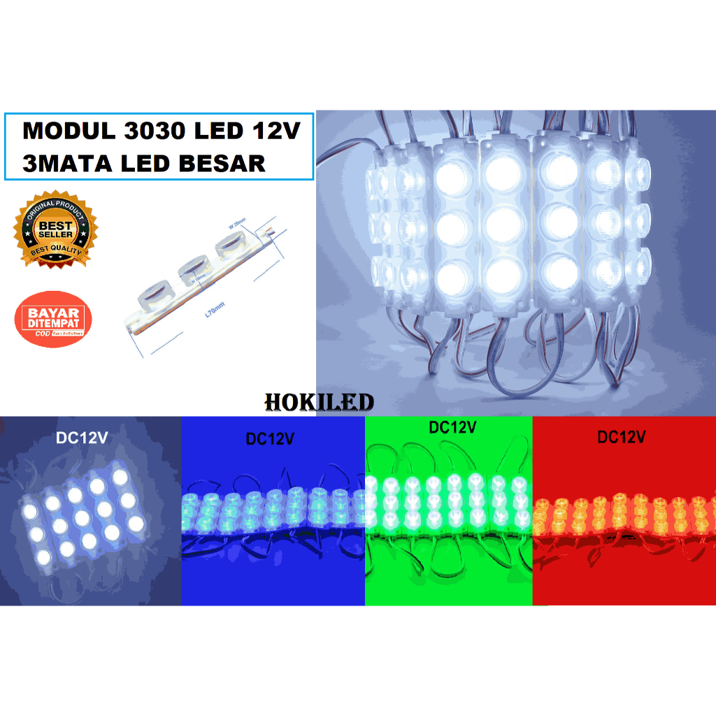 Jual LAMPU LED MODUL 3 MATA BESAR SMD 3030 7020 12 VOLT 3 WATT | Shopee Indonesia