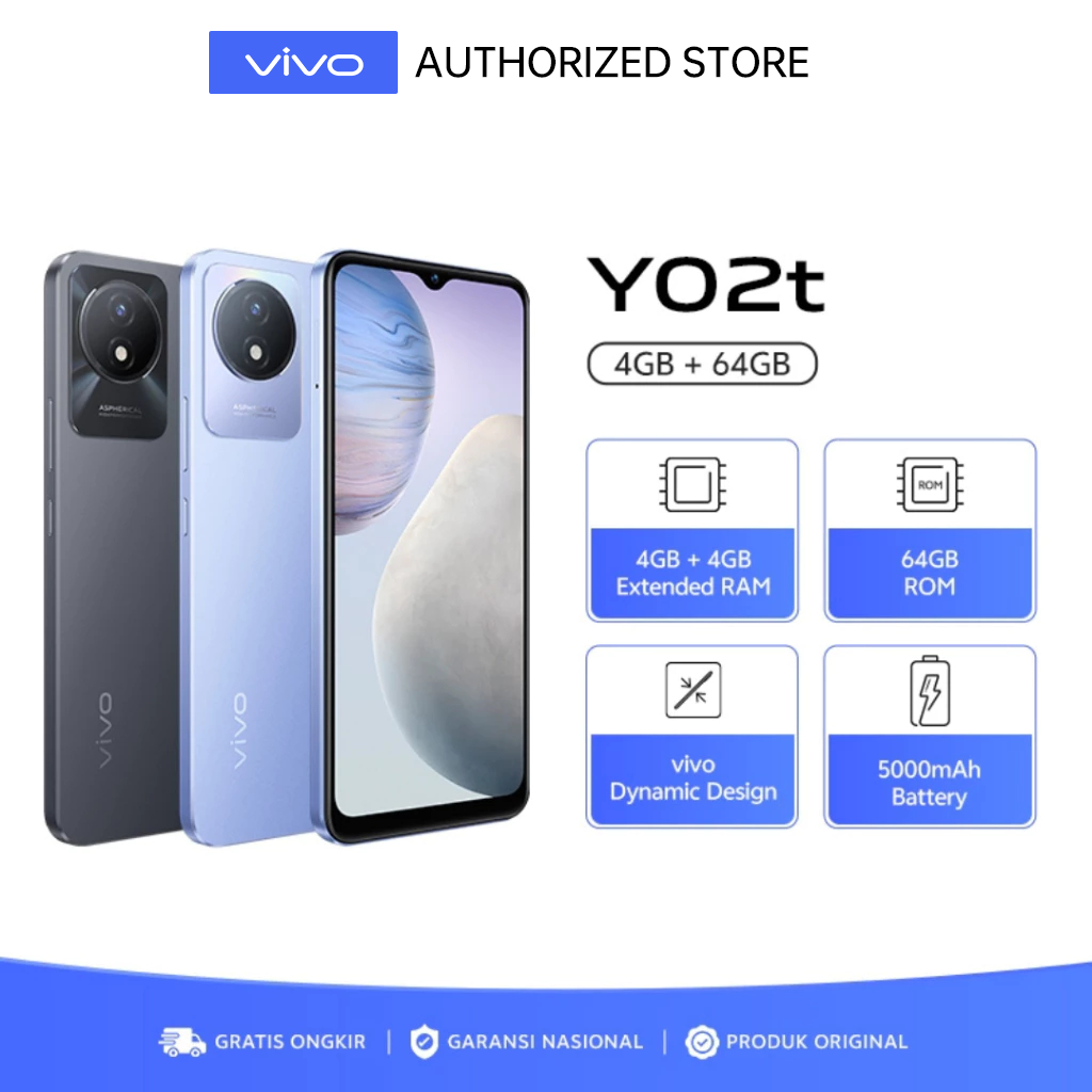 Jual vivo Y02t (4/64) - Dynamic Design, 5000mAh Battery, Dual-Mode Camera, 6.51" HD+ Big Screen ...