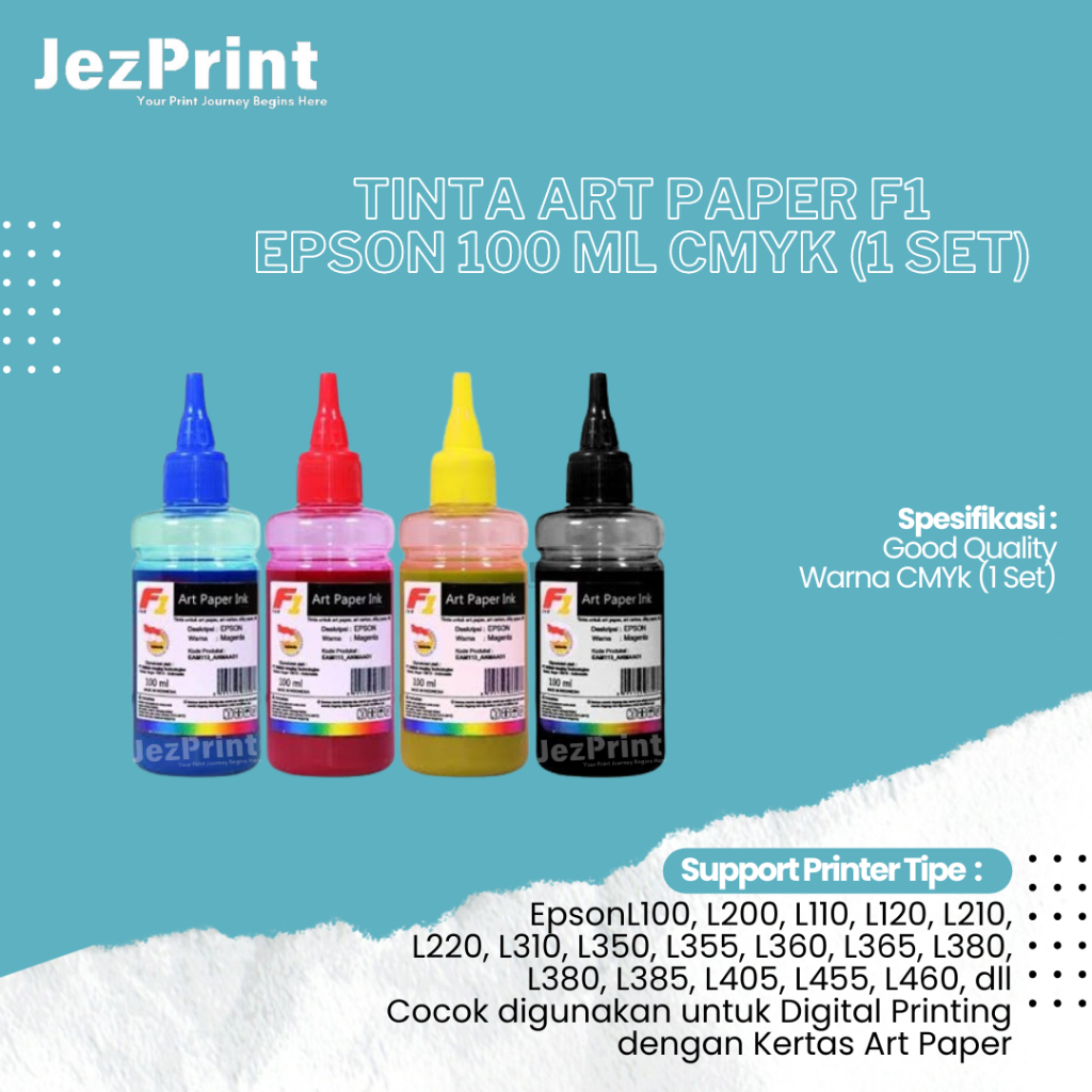 Jual Tinta Art Paper F1 Epson CMYK 1SET 100ml Printer Epson L100, L200 ...