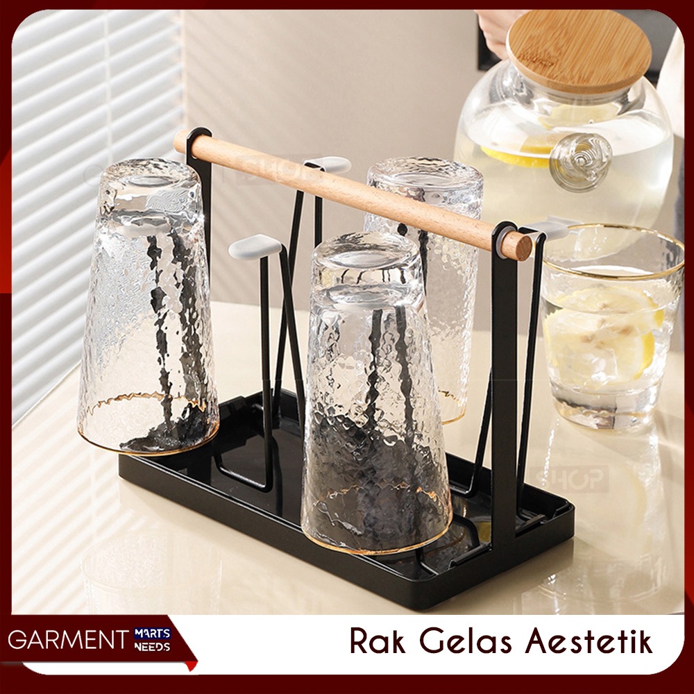 Jual Rak Gelas Organizer Besi Cup Holder 6 Slot Tempat Cangkir Gelas Minimalis Pegangan Kayu Cup ...