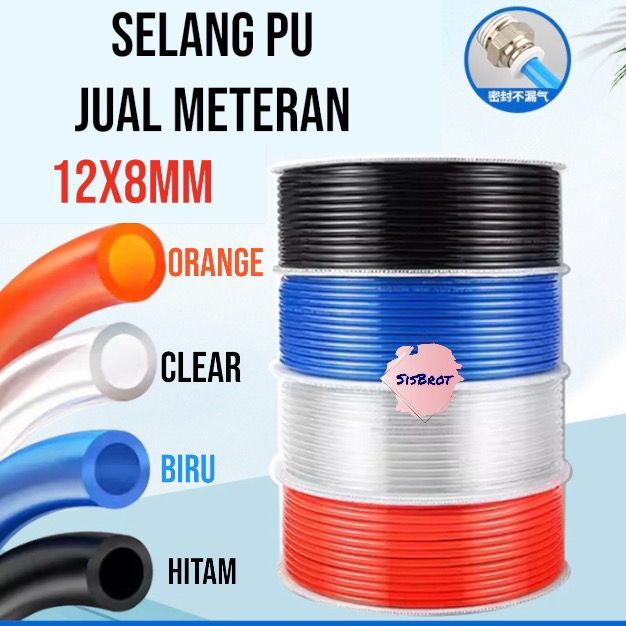 Jual selang pu 12 x 8 mm/selang pu 12mm/selang pu permeter/selang pu 12mmx8mmx1meter | Shopee ...