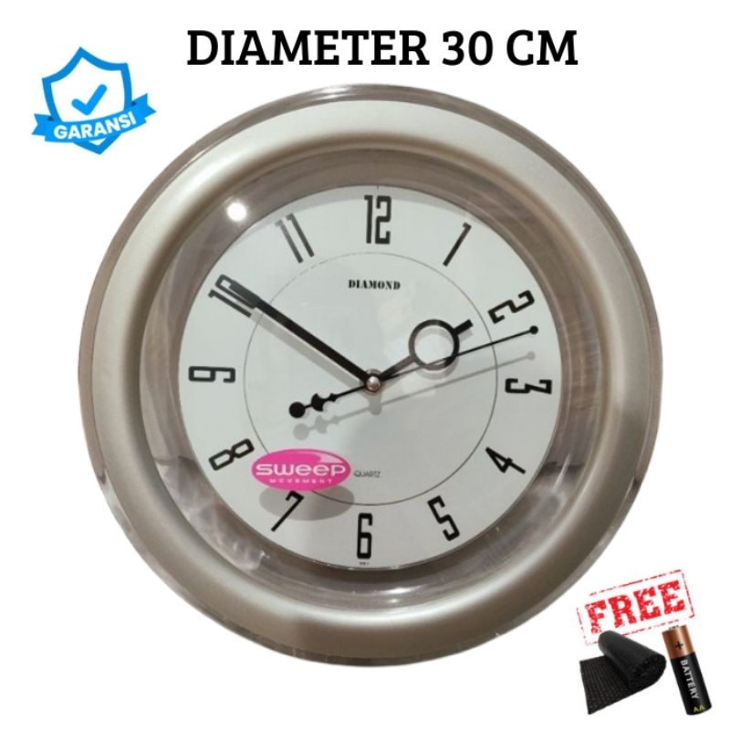 Jual Jam dinding minimalis diamond transparan bulat estetik diameter 30 ...