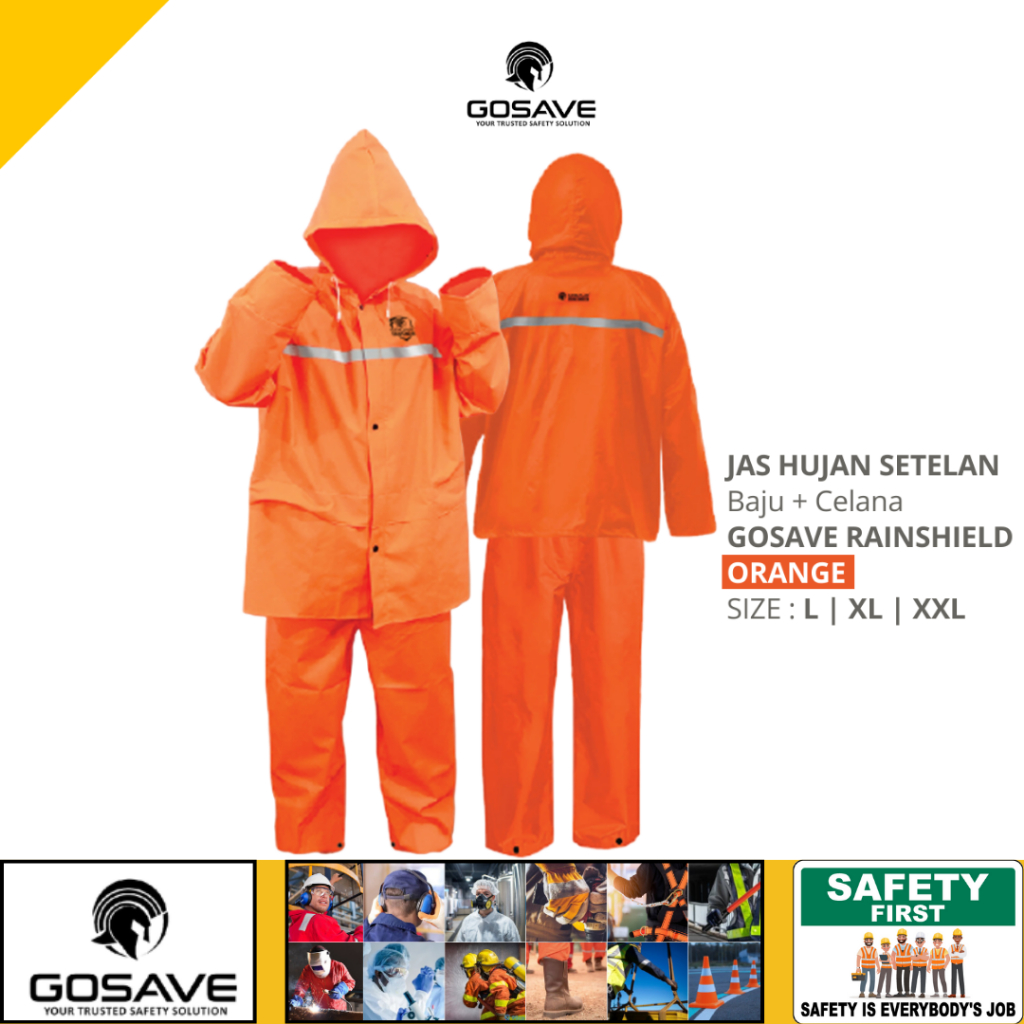 Jual Gosave Rainshield Jas Hujan Motor Baju Celana Setelan Hijau Orange Safety First | Shopee ...