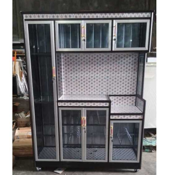 Jual Rak piring aluminium 4 pintu full kaca, kunci dan roda | lemari ...