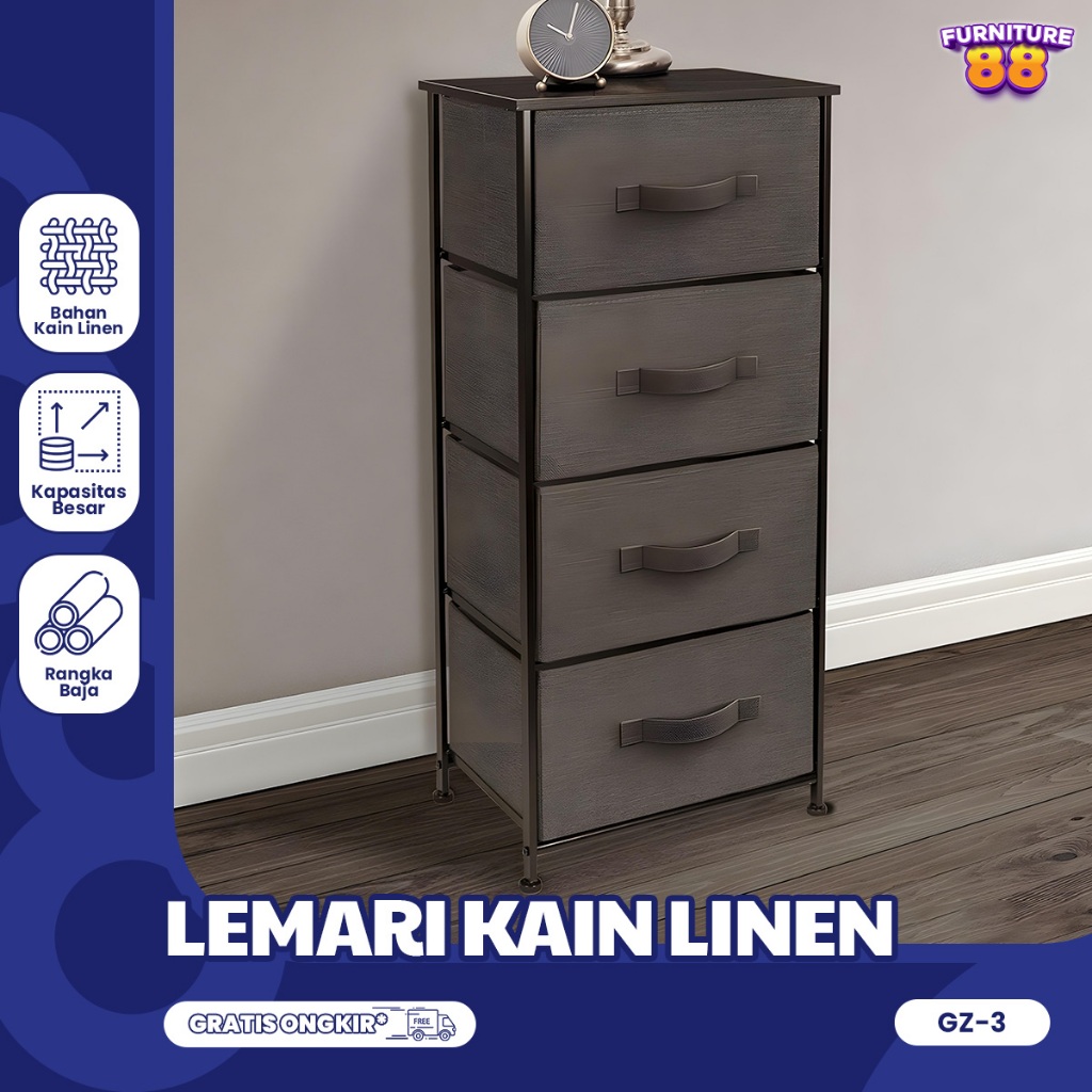 Jual FURNITURE88 Lemari Kain Linen 4 Laci Sisi Ranjang Tahan Lama Tahan ...