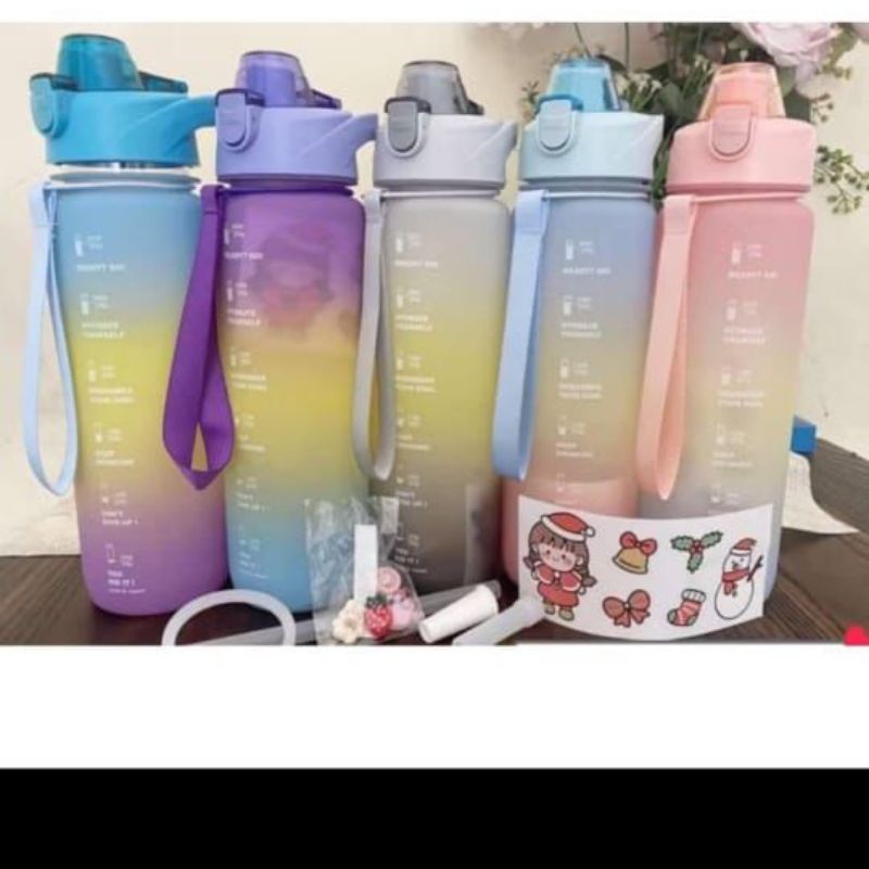 Jual BOTOL AIR minum viral 1 liter ORIGINAL dengan sedotan motivasi ...