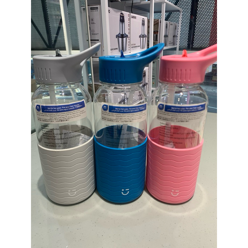 Jual Miniso Plastic Water Bottle with Handle and Solid Color Sleeve ...