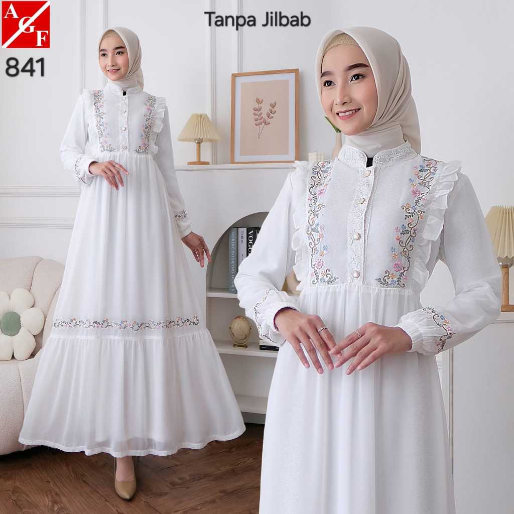 Jual Gamis Busui Friendly Wanita Putih Cerutty Kombinasi Renda Rempel ...
