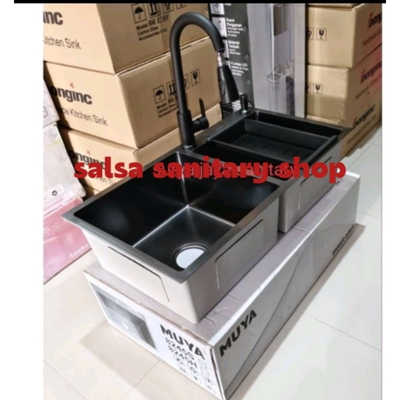 Jual promo kitchen sink hitam muya 8245/paket komplit kitchen sink ...