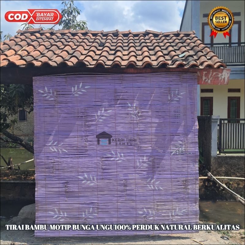 Jual TIRAI BAMBU GULUNG WARNA UNGU MOTIP BUNGA 2x2 METER LENGKAP ...