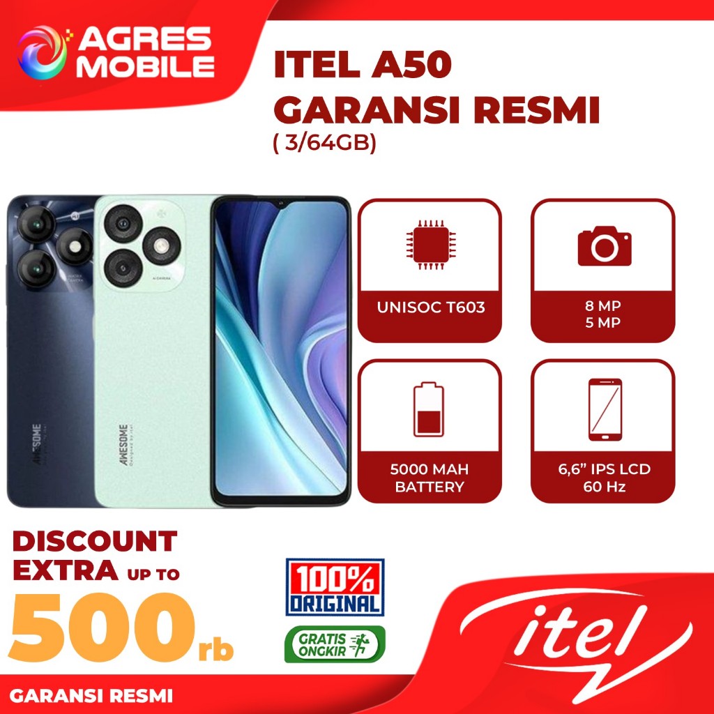 Jual ITEL A50 RAM 3+64GB - 6.6" BIG SCREEN WITH DYNAMIC DISPLAY ...