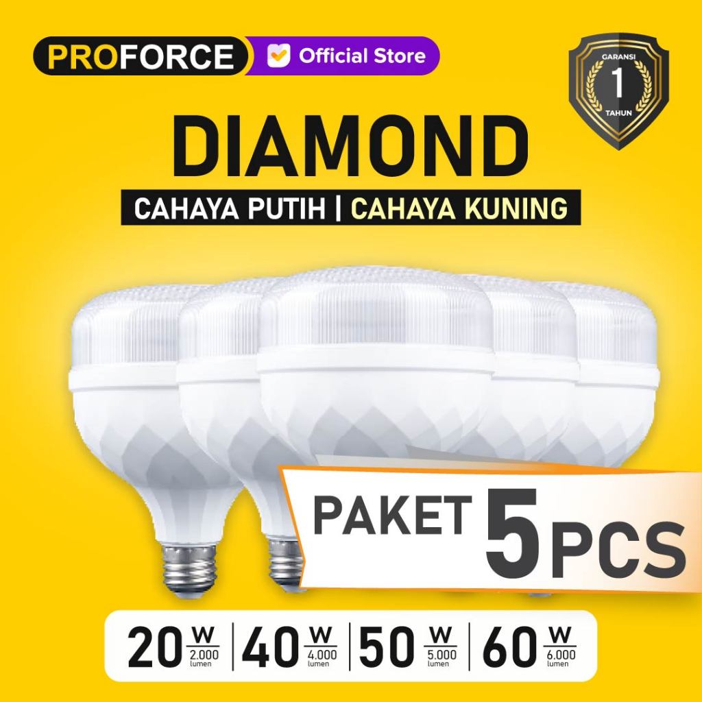 Jual Paket 5 Pcs Proforce Bohlam Lampu LED Warna Cahaya Putih dan Kuning Diamond Hemat Energi ...
