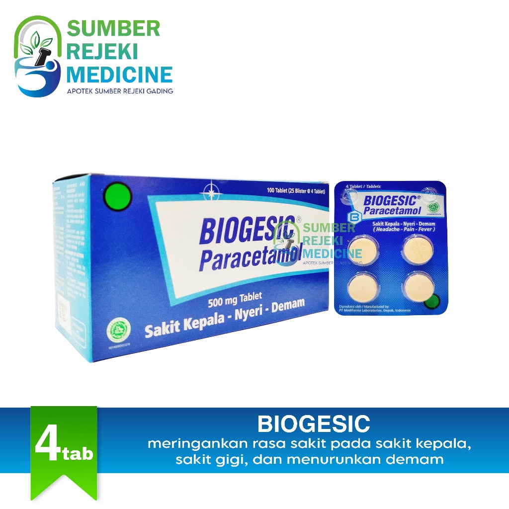 Jual BIOGESIC 500MG Strip 4 Tablet – Obat Parasetamol, Pereda Nyeri ...