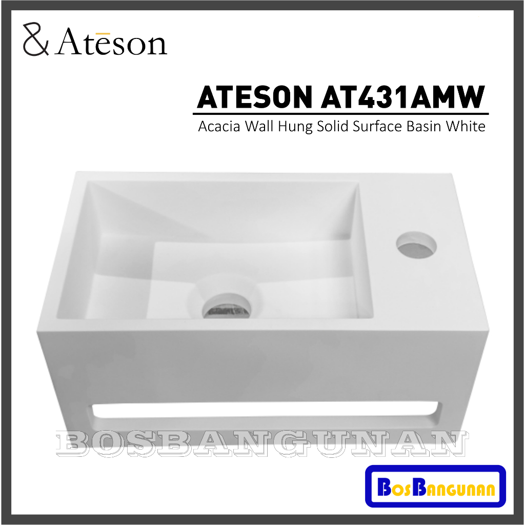 Jual ATESON AT431AMW Acacia Wall Hung Solid Surface Basin White ...