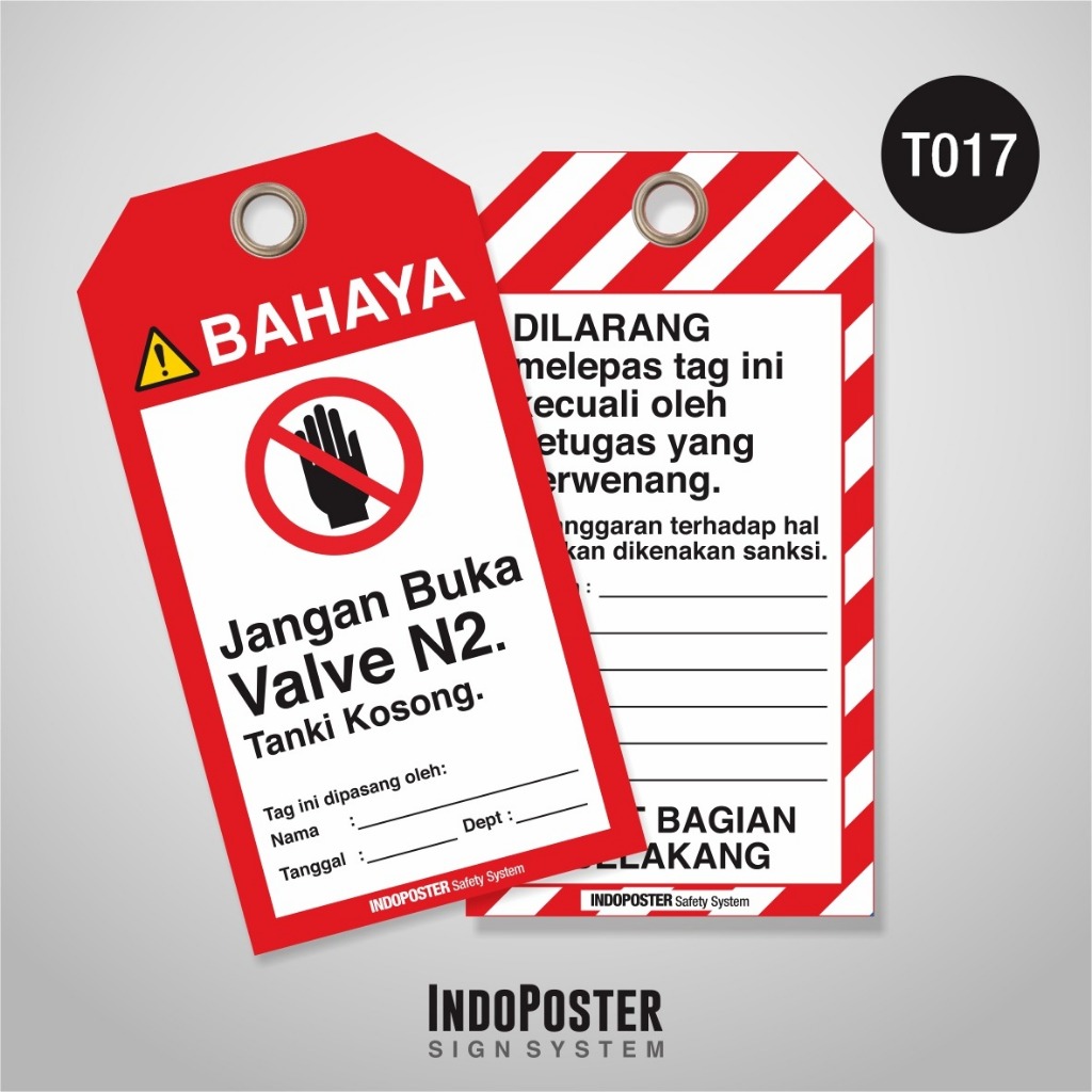 Jual Tag Out LOTO PVC Safety K3 Jangan Buka Valve N2 Tangki Kosong ...