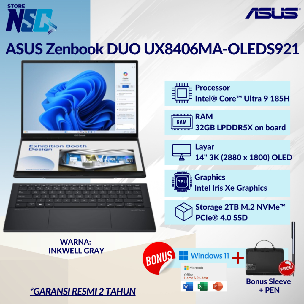 Jual ASUS Zenbook DUO UX8406MA Ultra 9-185H 32GB 2TB 14" 3K OLED 120Hz ...