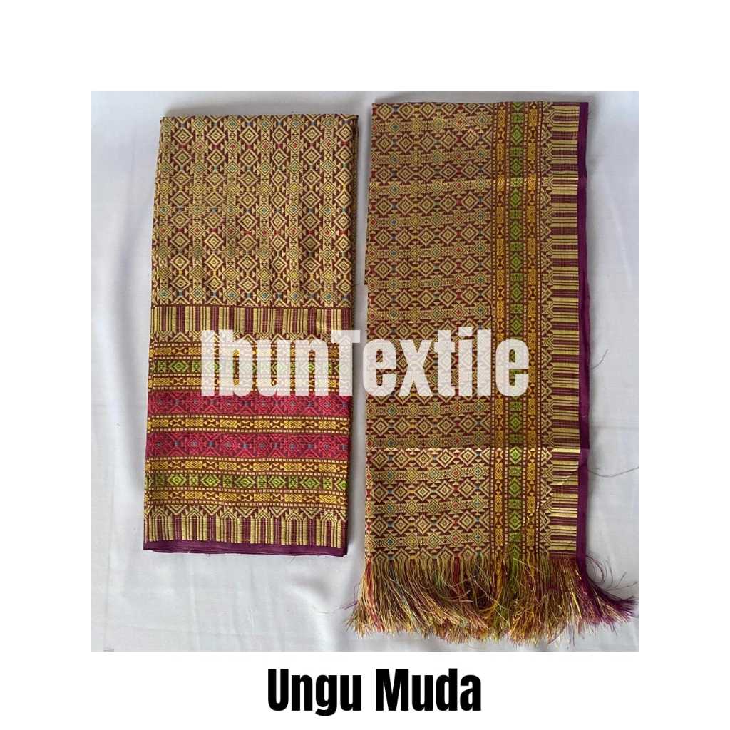 Jual Terlaris Set Kain songket dan Selendang Motif palembang Ungu Muda ...