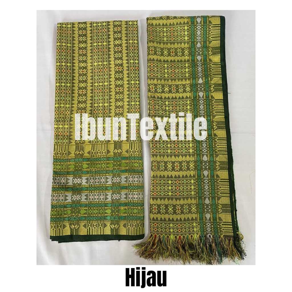 Jual Terlaris Set Kain songket dan Selendang Motif palembang Hijau ...