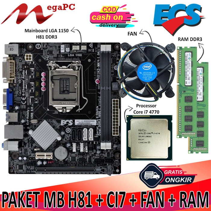 Jual Paketan 1150 Mainboard H81 DDR3 + Core I7 4770 / I7 4790 + FAN + RAM | Shopee Indonesia