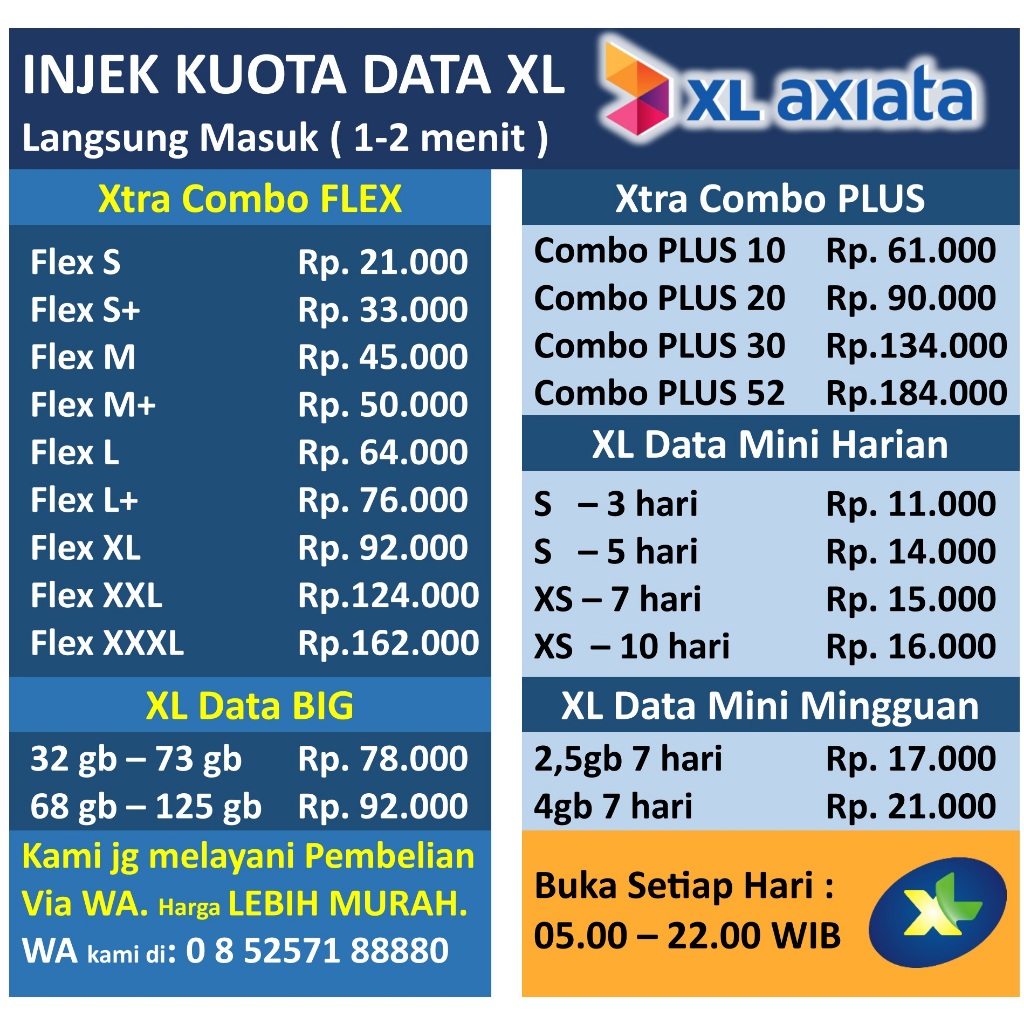 Jual TERMURAH PAKET KUOTA DATA XL Xtra Combo FLEX / BIG / Combo Plus / AKRAB / MINI / Unlimited ...